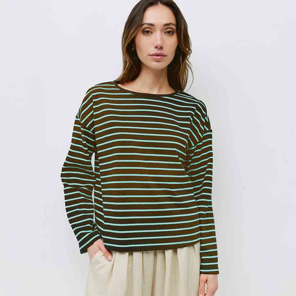 All Row Moore Oversized Striped Long Sleeve - Brown/Blue | re-souL